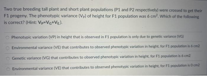Solved Two true breeding tall plant and short plant | Chegg.com