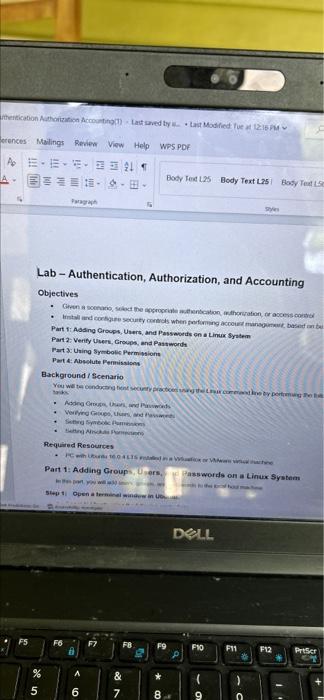 Lab - Authentication, Authorization, and Accounting | Chegg.com