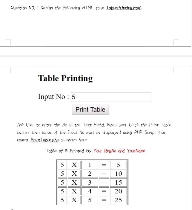 Solved Question NO. 1 Design the following HTML form | Chegg.com