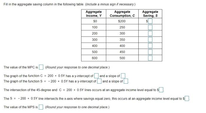 Solved Fill in the aggregate saving column in the following | Chegg.com
