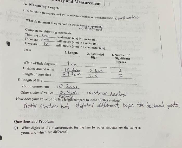 A. Measuring Length 1. What units are represented by | Chegg.com