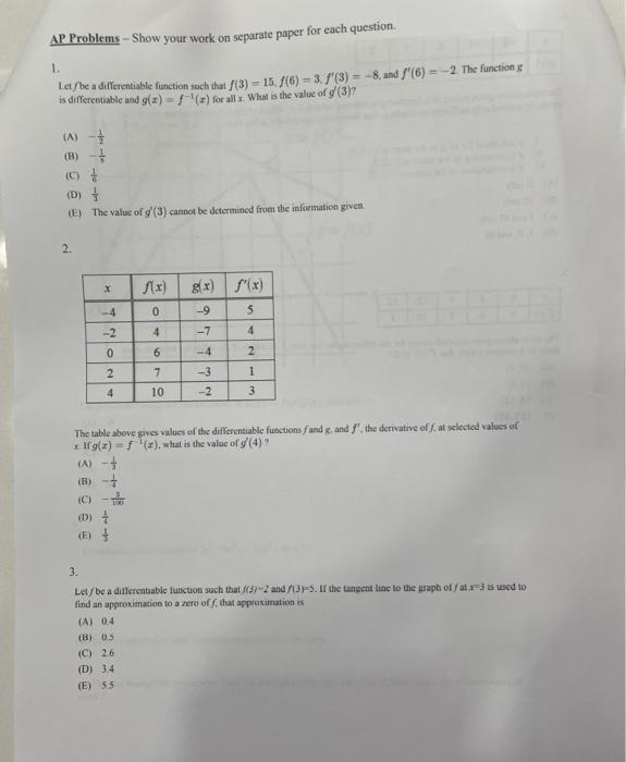 Solved 1. Let f be a differentiable function such that | Chegg.com