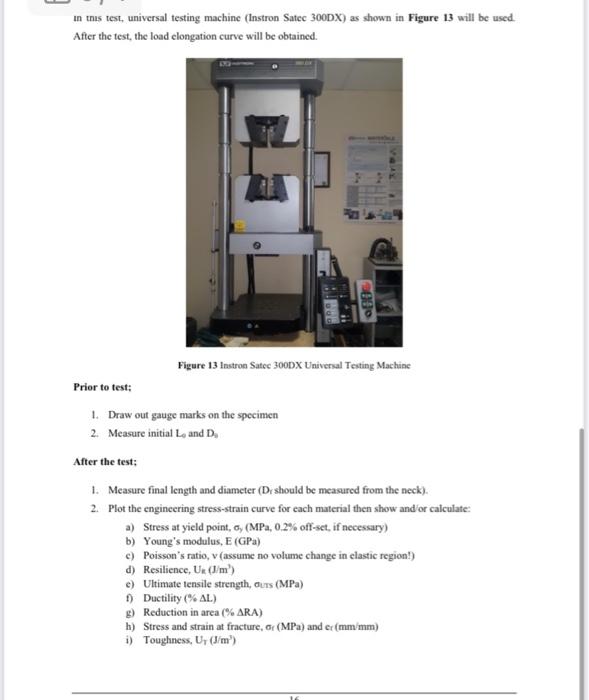 In thes test, universal testing machine (Instron | Chegg.com