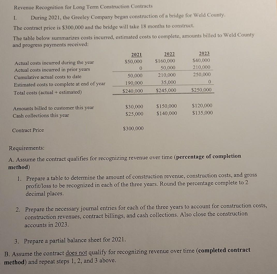 Solved Revenue Recognition for Long Term Construction | Chegg.com