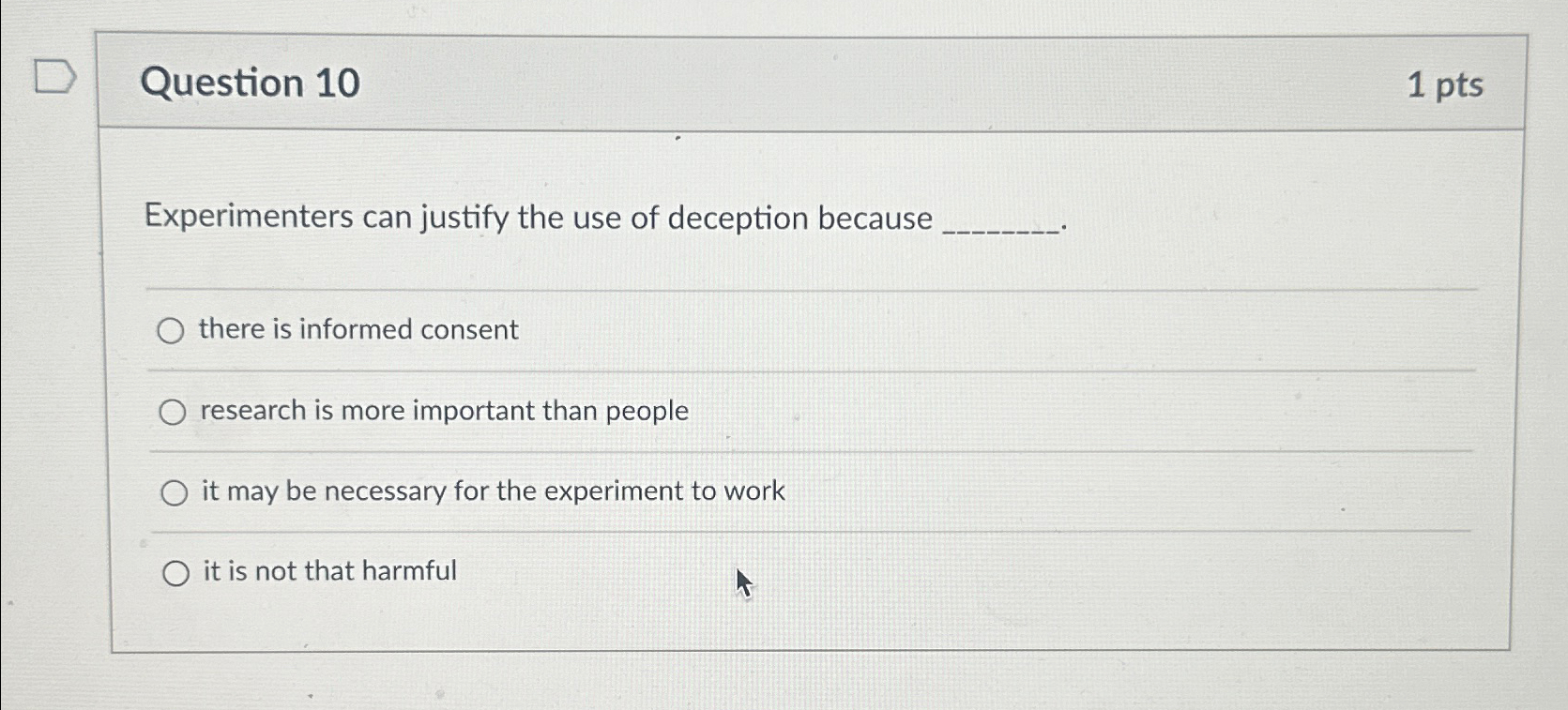 Solved Question 101ptsExperimenters can justify the use of | Chegg.com