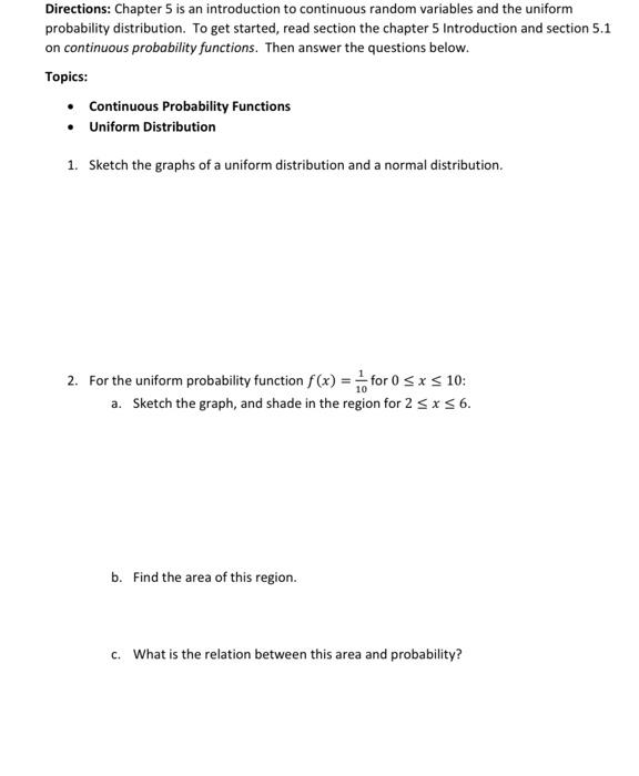 Solved Directions: Chapter 5 is an introduction to | Chegg.com