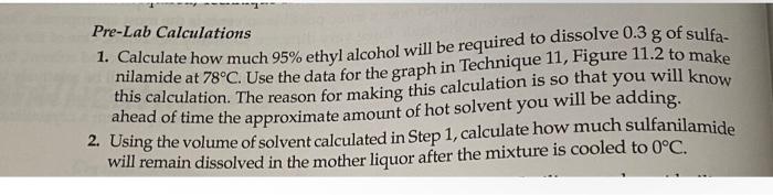 Solved Pre-Lab Calculations 1. Calculate how much 95% ethyl | Chegg.com