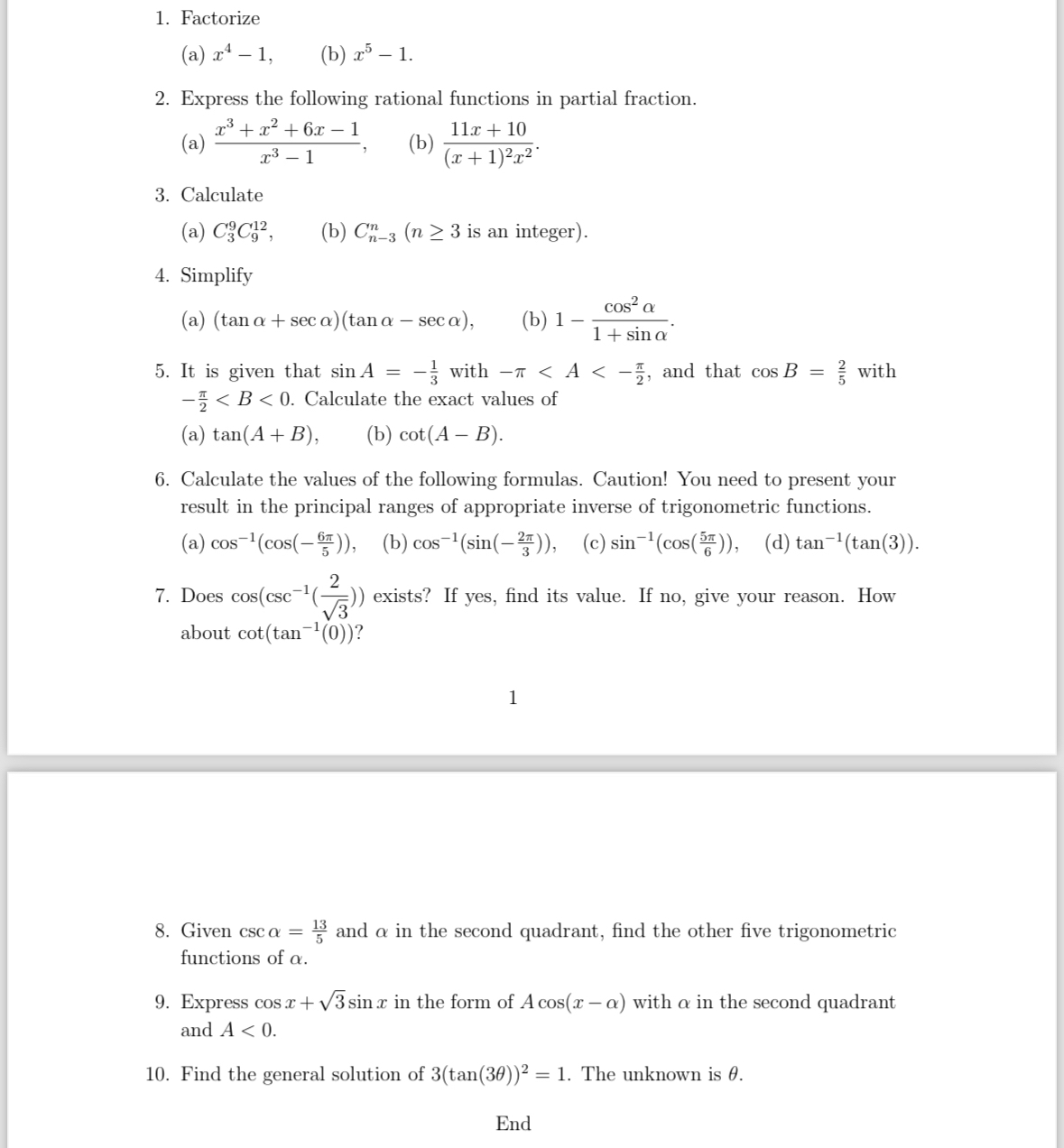 Solved Factorize(a) x4-1,(b) x5-1.Express the following | Chegg.com