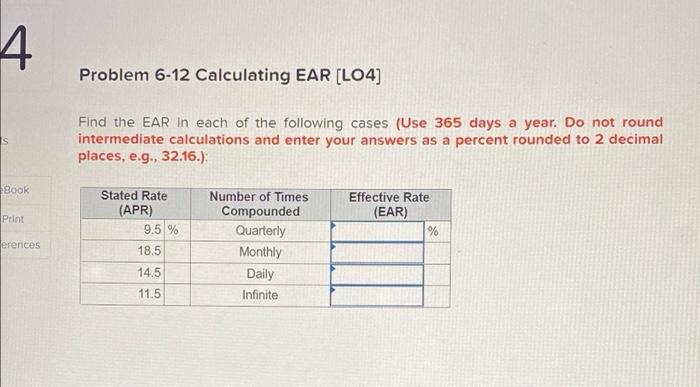 Solved 4. Problem 6-12 Calculating EAR (LO4) s Find the EAR | Chegg.com