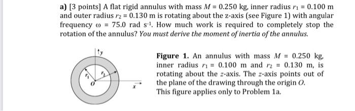 Solved a) [3 points] A flat rigid annulus with mass M=0.250 | Chegg.com