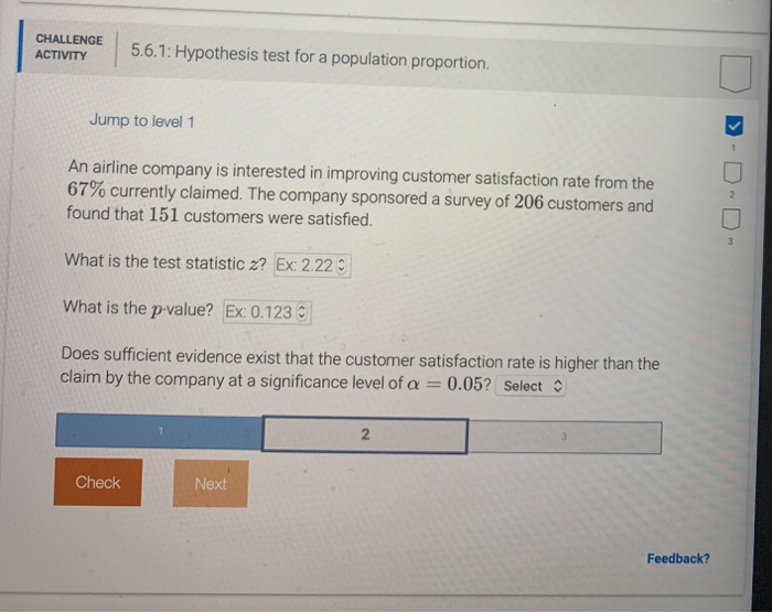 Solved Challenge Activity 5 6 1 Hypothesis Test For A