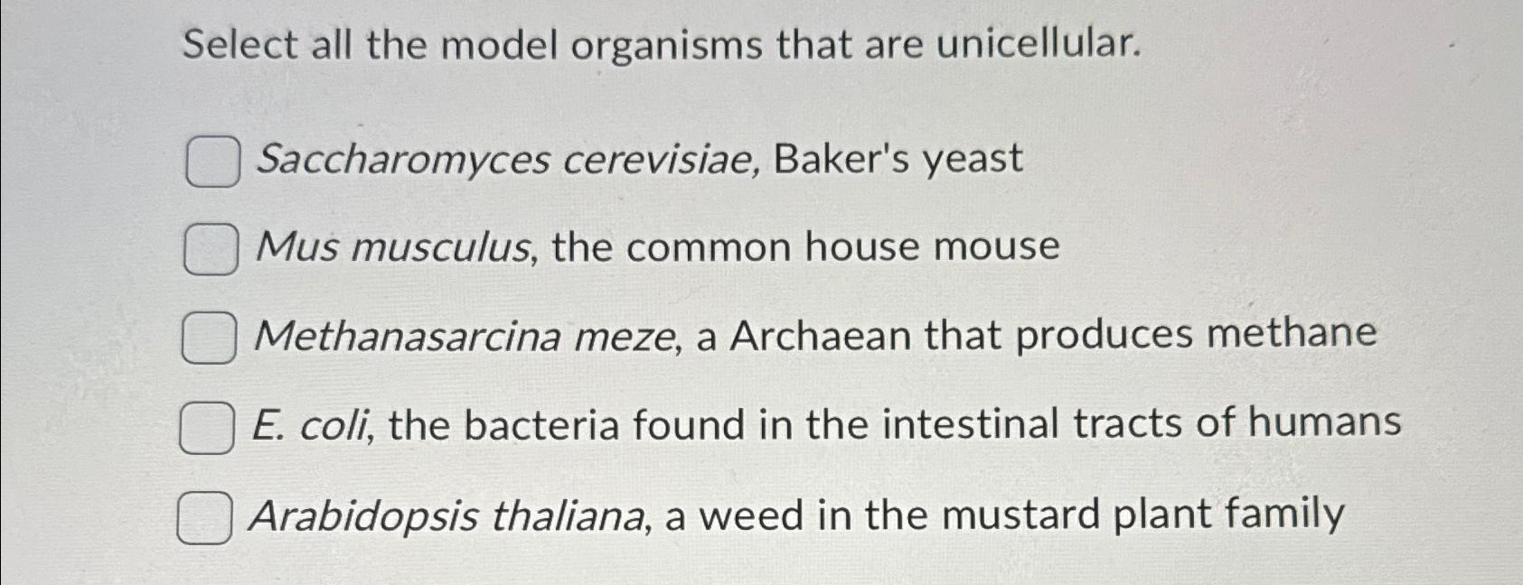 Solved Select all the model organisms that are | Chegg.com