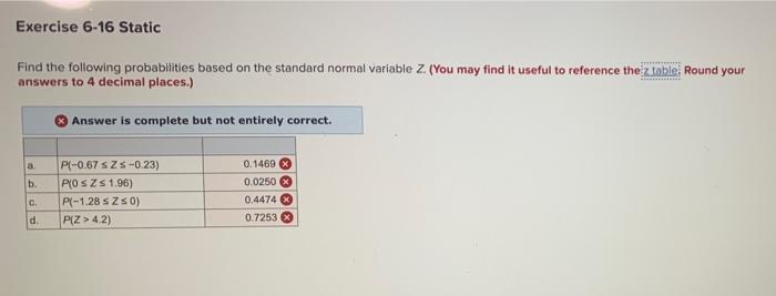 Solved Exercise 6-16 Static Find the following probabilities | Chegg.com
