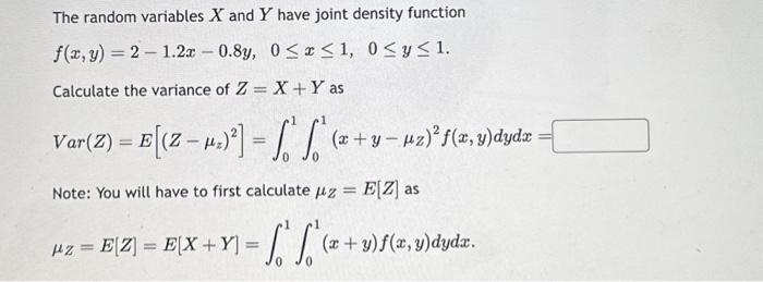 The random variables X and Y have joint density | Chegg.com