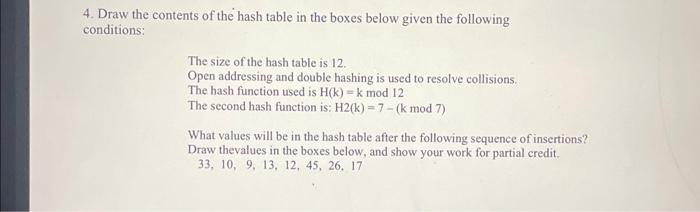 Solved 4. Draw the contents of the hash table in the boxes | Chegg.com