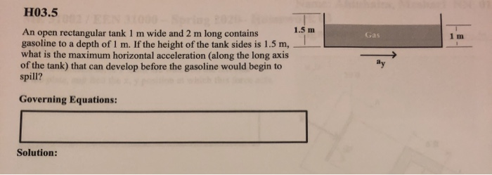 Solved H03.5 1.5 m Gas An open rectangular tank 1 m wide and | Chegg.com