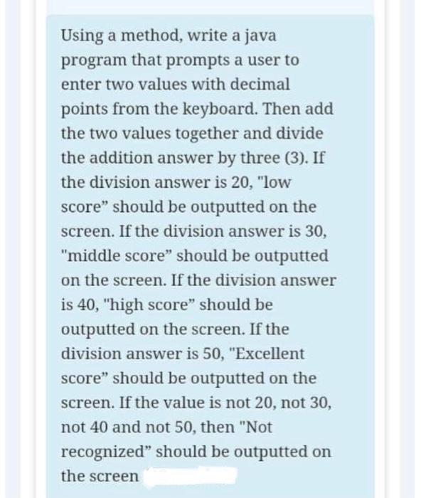 Solved Using a method, write a java program that prompts a | Chegg.com