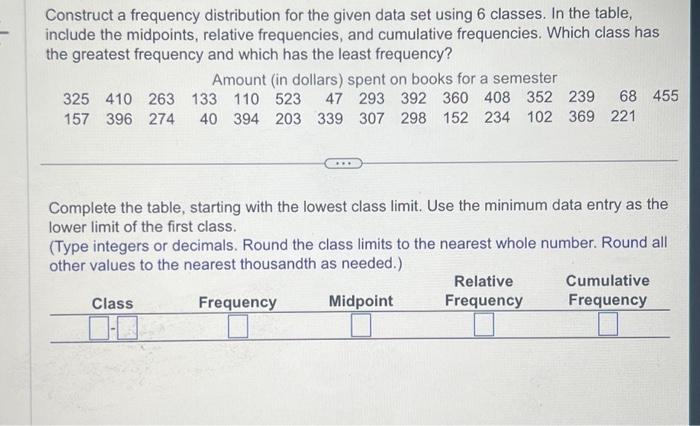 Solved Construct a frequency distribution for the given data | Chegg.com