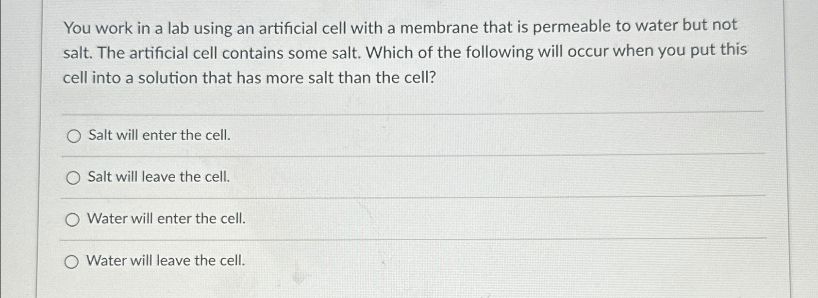 Solved You work in a lab using an artificial cell with a | Chegg.com