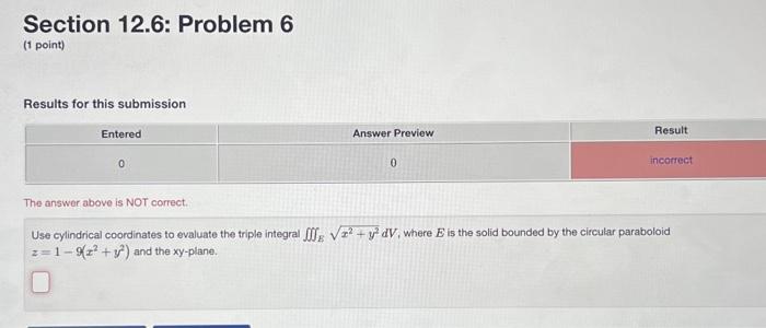 Solved Section 12.6: Problem 6 (1 point) Results for this | Chegg.com
