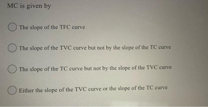 Solved MC is given by The slope of the TFC curve The slope | Chegg.com