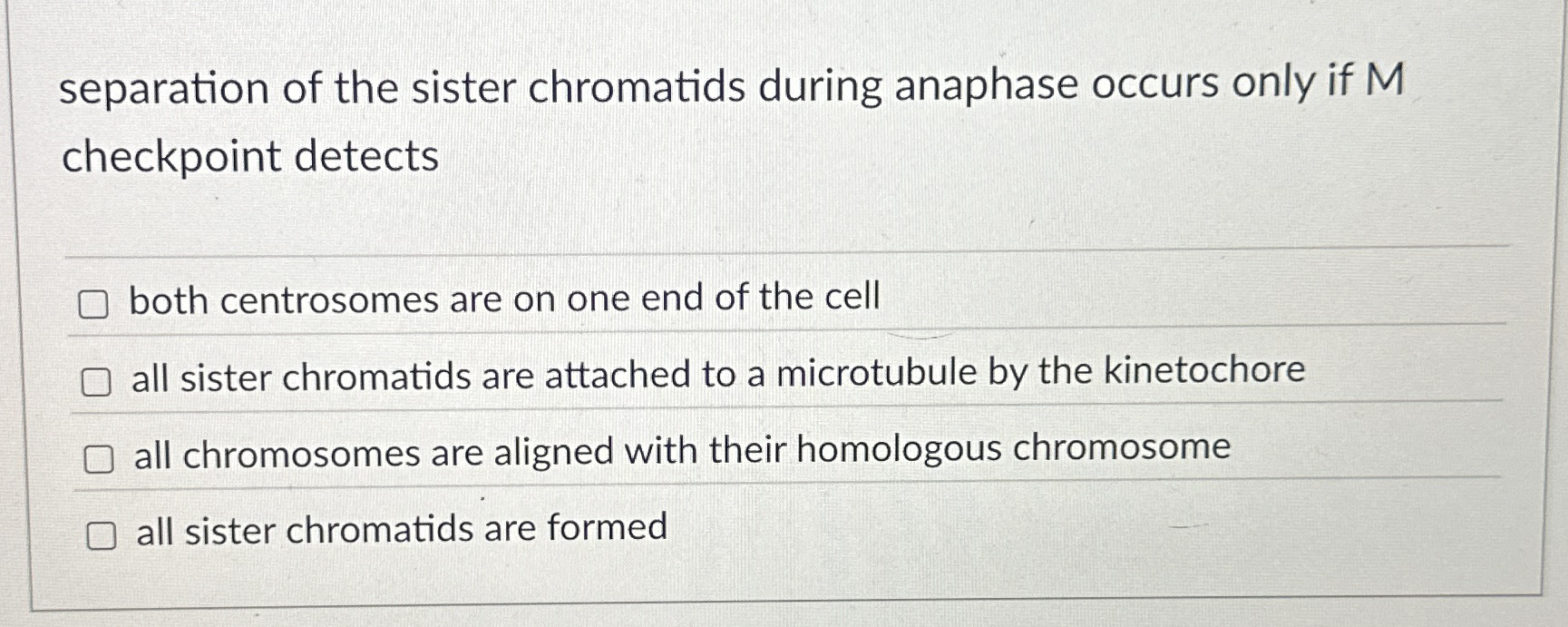 Solved separation of the sister chromatids during anaphase | Chegg.com
