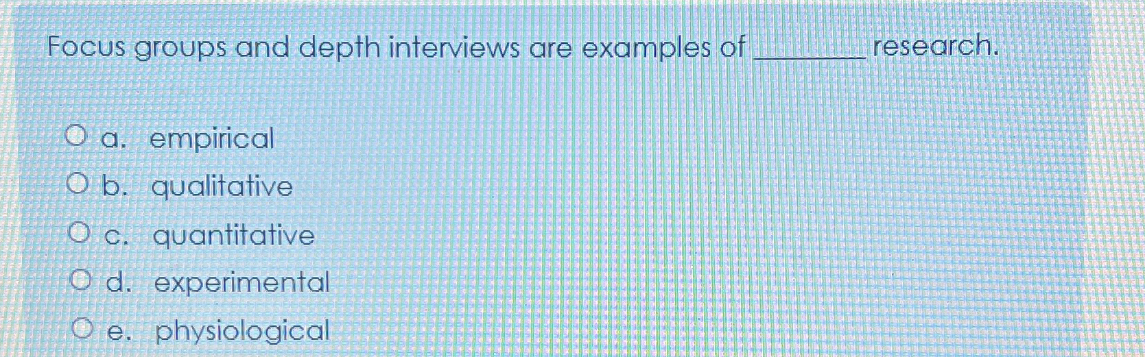 Solved Focus groups and depth interviews are examples of | Chegg.com