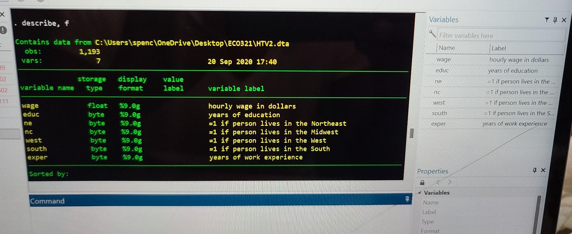 Solved Variables тох su Variable Mean Min Obs Std. Dev. Max | Chegg.com