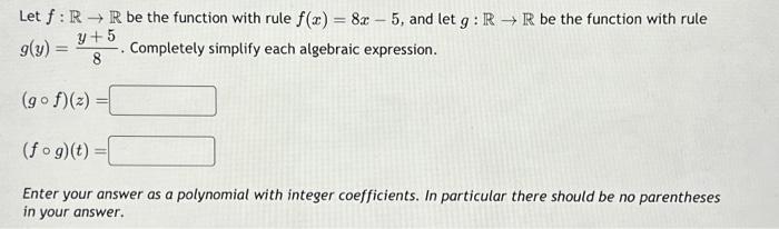 Solved Let f: R→ R be the function with rule f(x) = 8x - 5, | Chegg.com