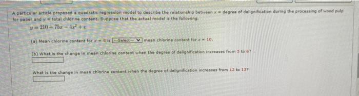 Solved A particular article propesed a quadratic regression | Chegg.com