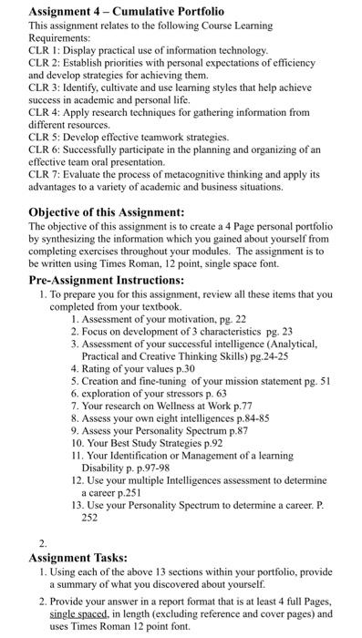 Solved Assignment 4 - Cumulative Portfolio This assignment | Chegg.com