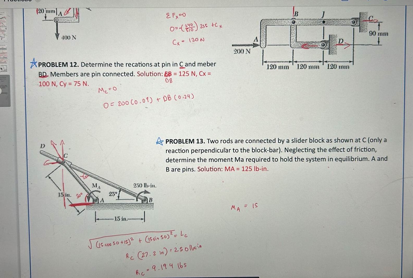 Solved ∑??Fx=0O=-(240510)255+CxCx=120NA PROBLEM 12. | Chegg.com