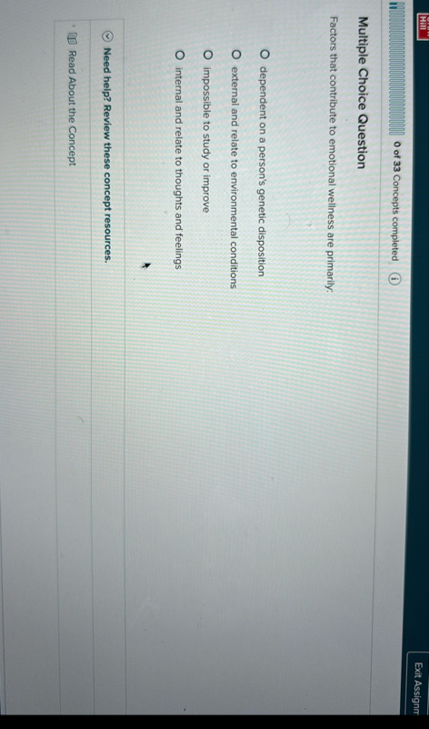 Solved Hili0 ﻿of 33 ﻿Concepts completedMultiple Choice | Chegg.com
