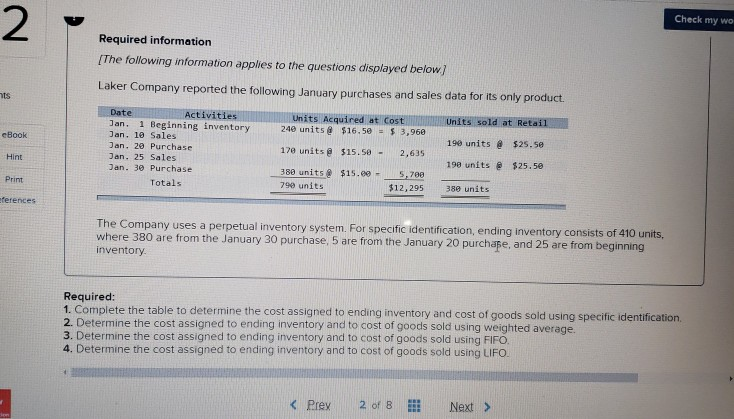 Solved 2 Check my wo Required information The following | Chegg.com Solved 2 Check my wo Required information The following | Chegg.com