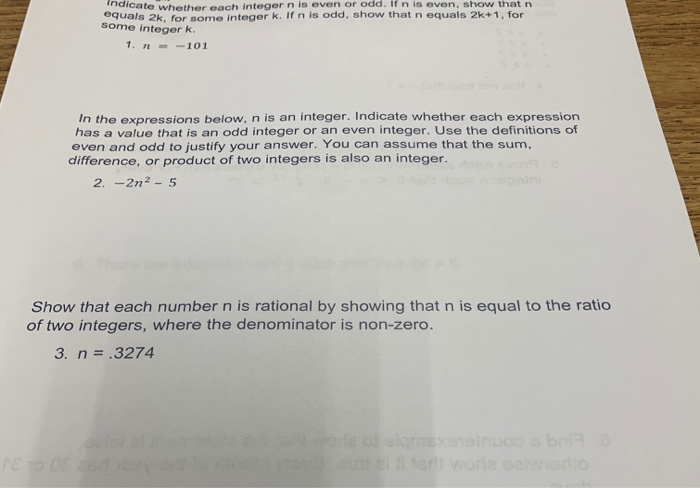 Solved indicate whether cach Integer n is even or odd. It is | Chegg.com