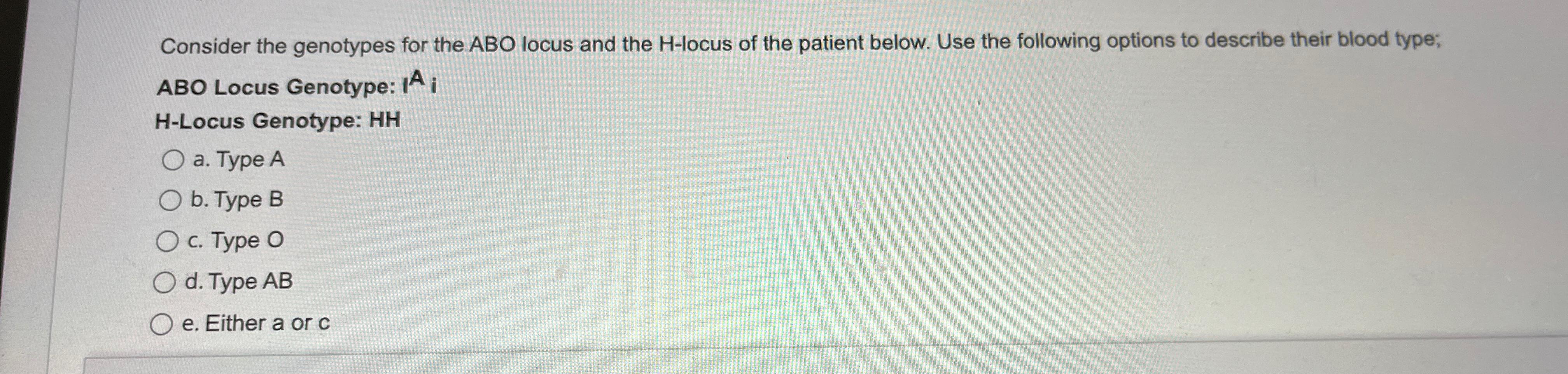Solved Consider the genotypes for the ABO locus and the | Chegg.com