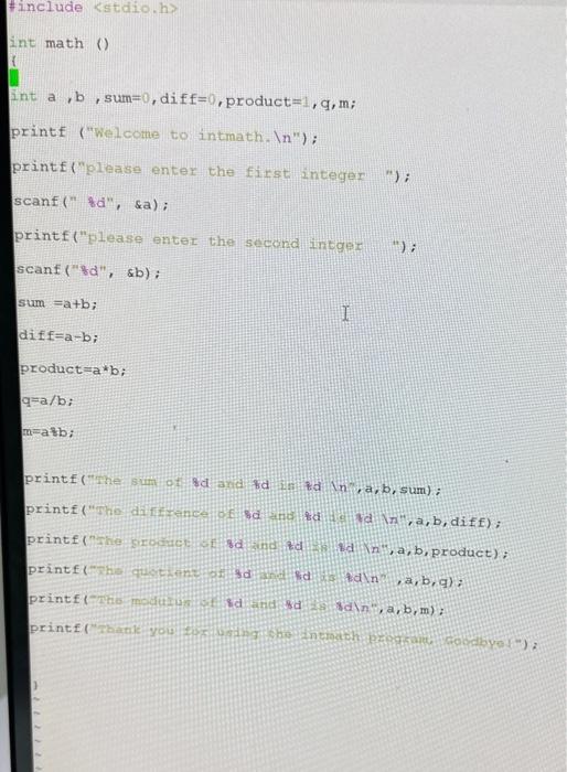 Solved Int Math I Int Ab Sum 0 Diff F0 Product 