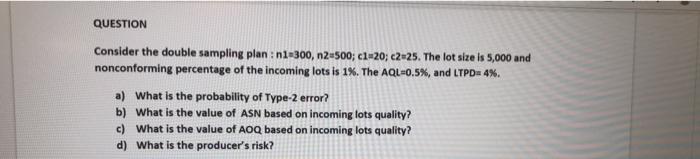 Solved Consider the double sampling plan : | Chegg.com