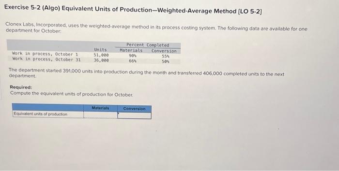 Solved Exercise 5-2 (Algo) Equivalent Units of | Chegg.com