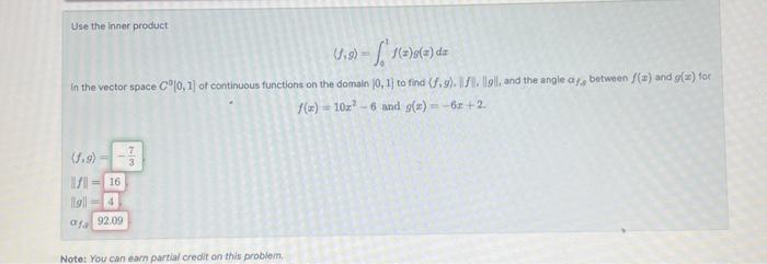 Solved Use the inner product (f,g)=∫01f(x)g(x)dx in the | Chegg.com