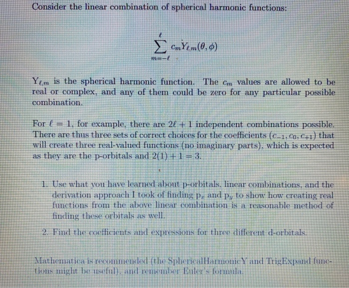 Consider the linear combination of spherical harmonic | Chegg.com