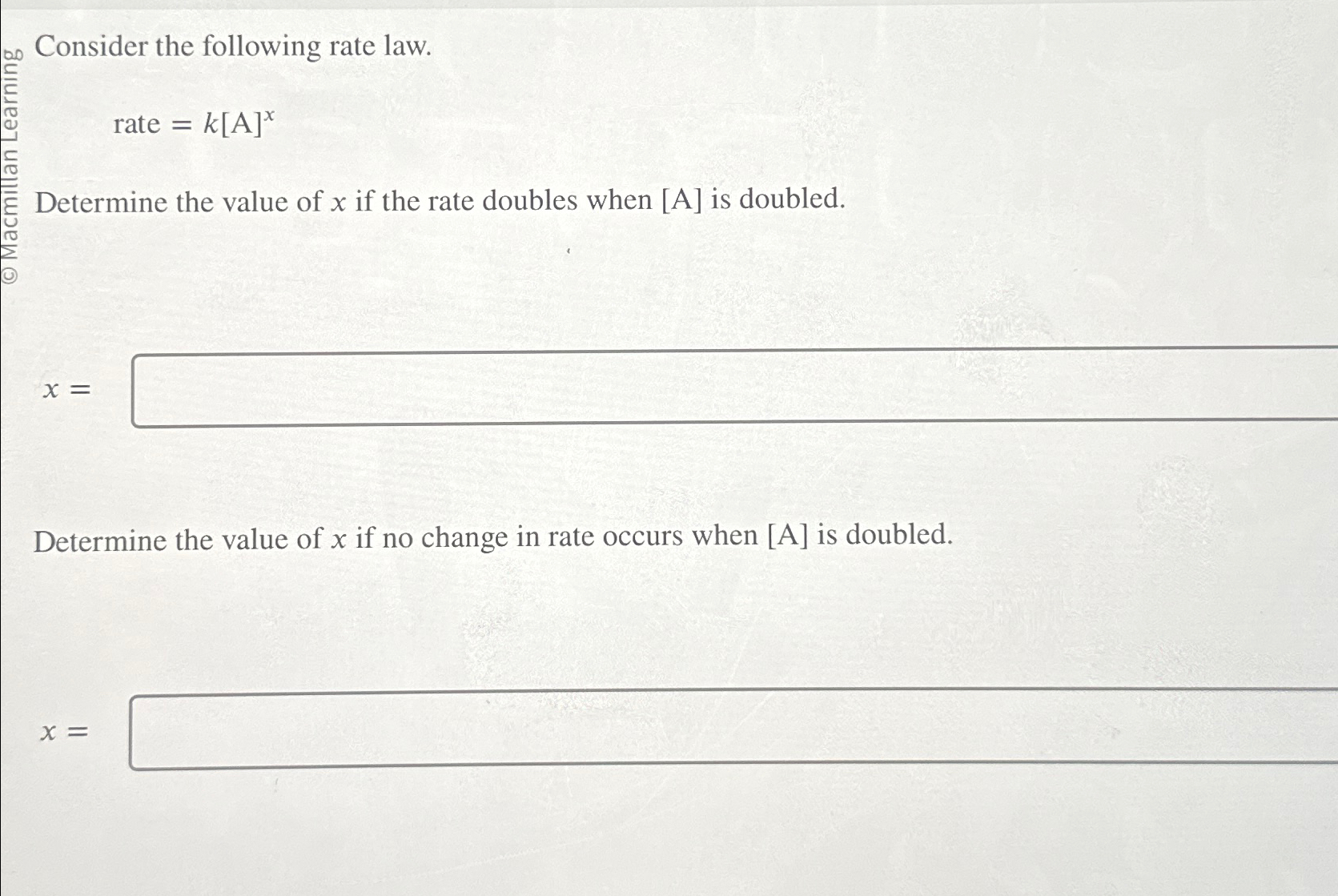 Solved Consider the following rate law. ﻿rate | Chegg.com