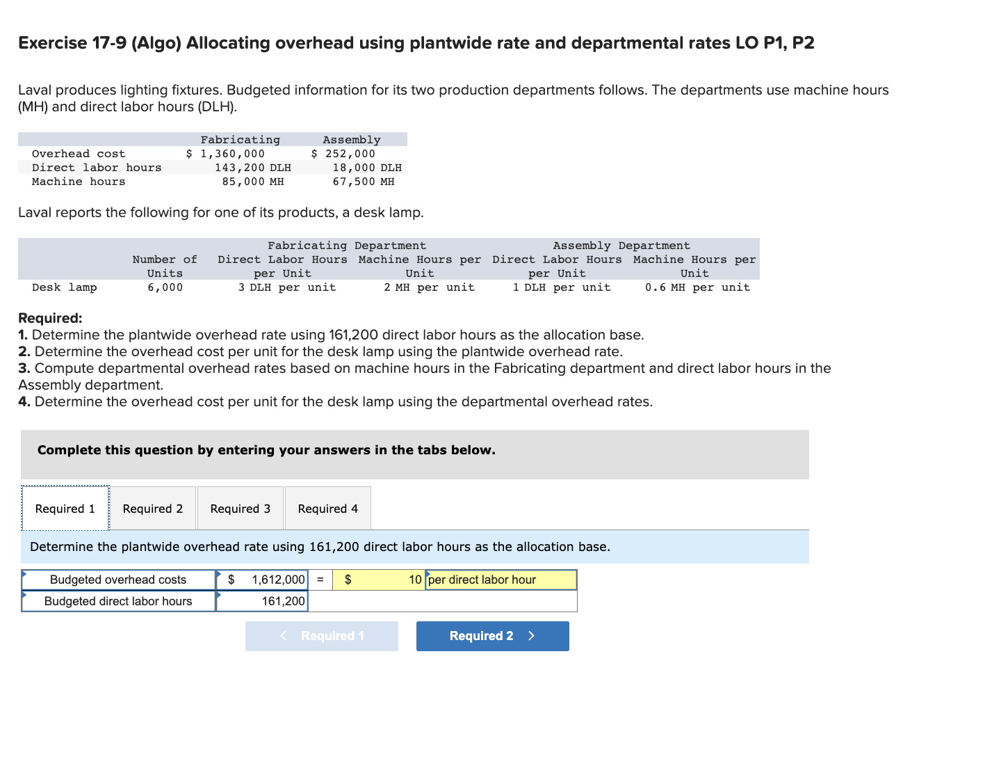 Solved Exercise 17-9 (Algo) ﻿Allocating overhead using | Chegg.com