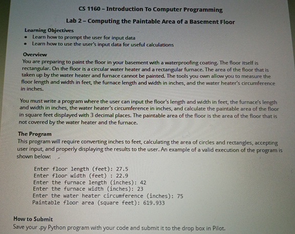 Solved CS 1160 - ﻿Introduction To Computer ProgrammingLab | Chegg.com