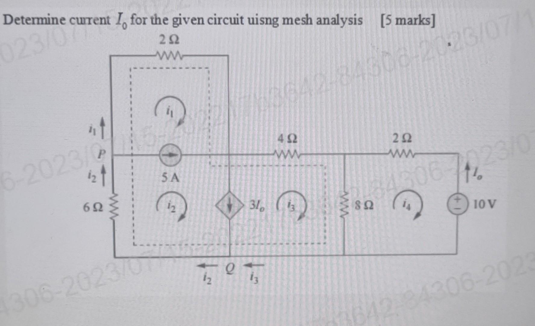 Solved Determine current I0 for the given circuit uisng mesh | Chegg.com