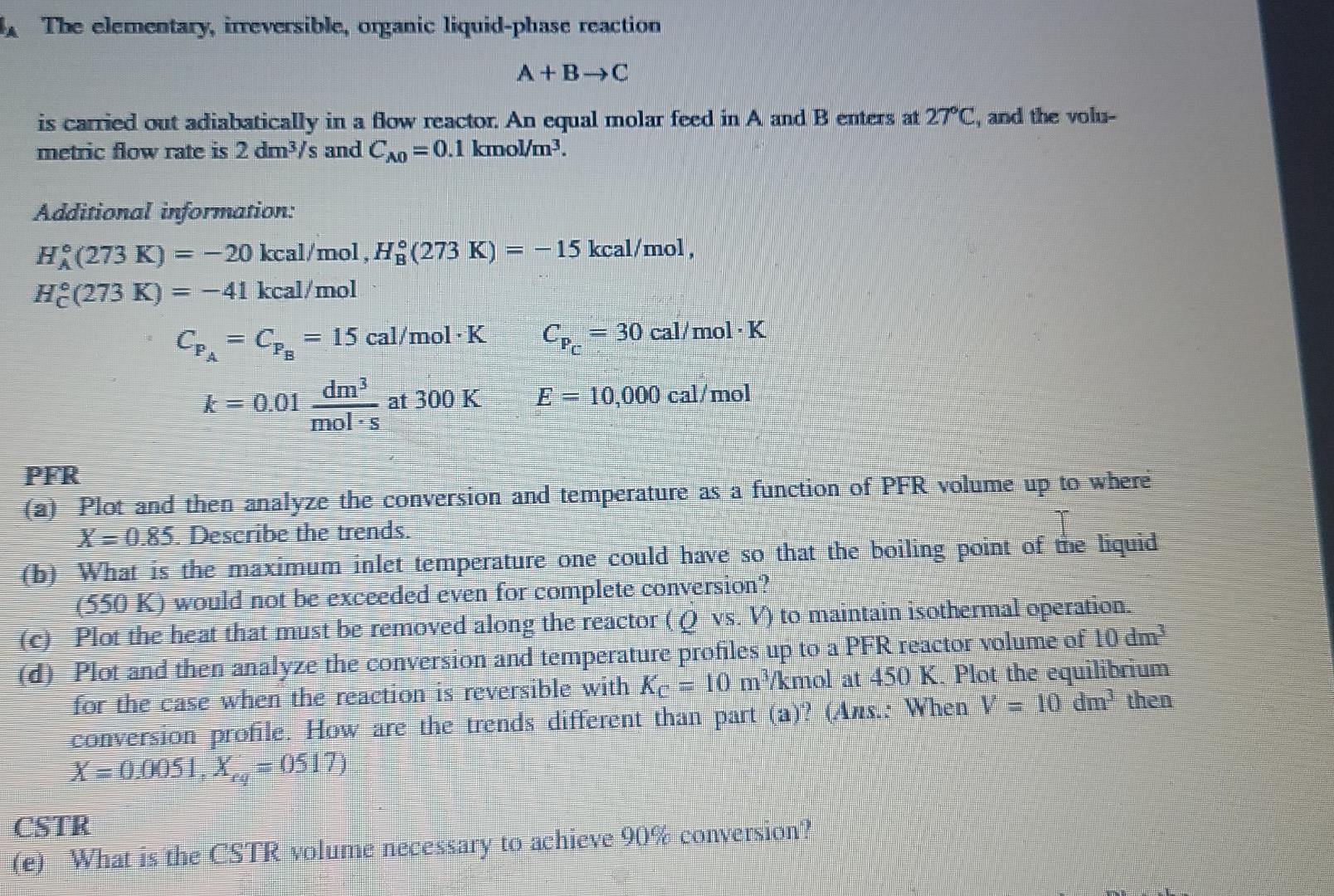 Solved The elementary, imeversible, onganic liquid-phase | Chegg.com