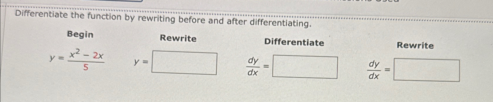 Solved Differentiate the function by rewriting before and | Chegg.com