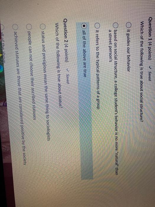 Saved Question 1 (4 points) Which of the following | Chegg.com Saved Question 1 (4 points) Which of the following | Chegg.com