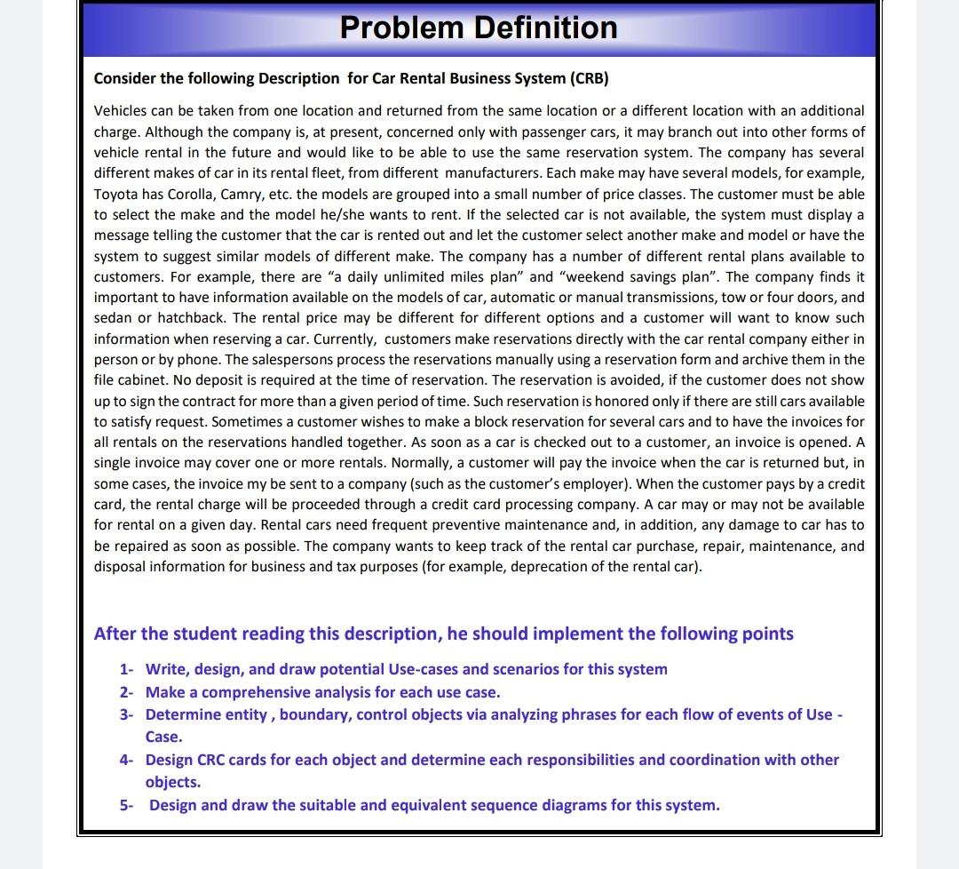 Solved Consider the following Description for Car Rental | Chegg.com