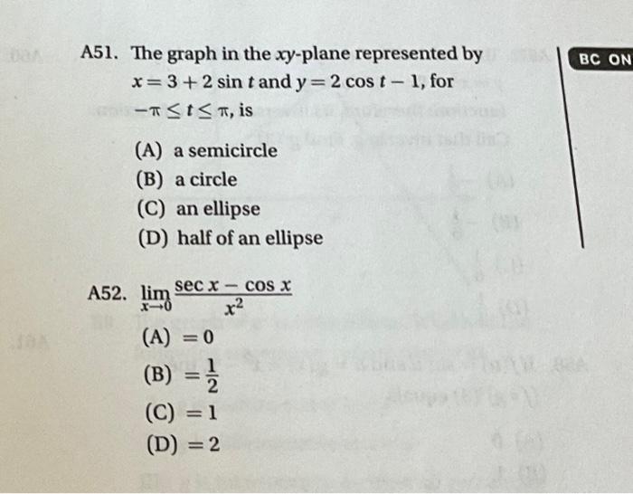Solved A51. The graph in the xy-plane represented by | Chegg.com
